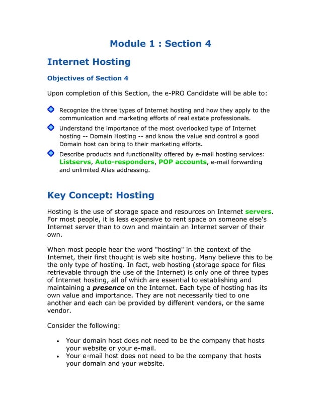 Module 1 : Section 4 Internet Hosting | PDF