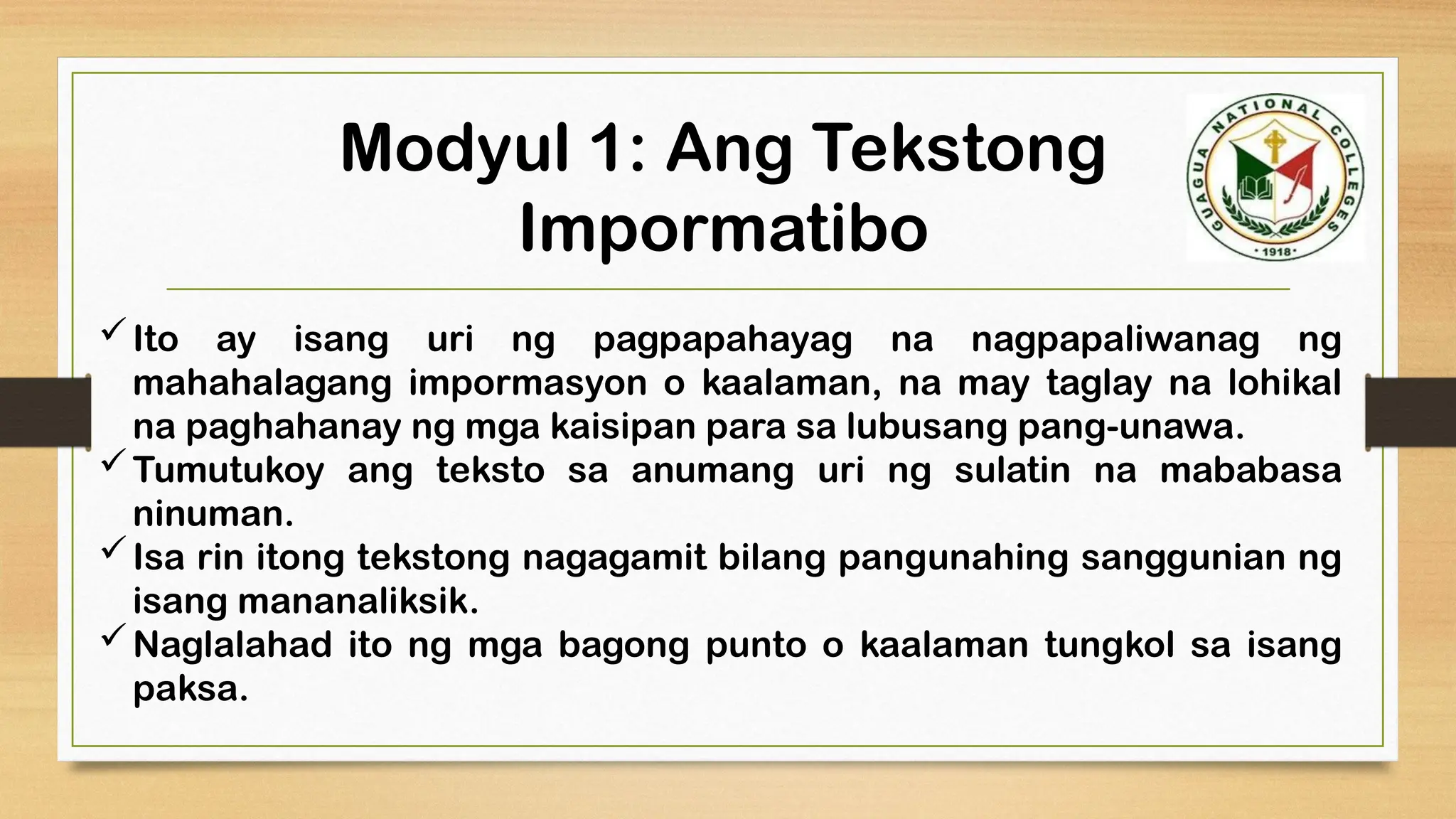 Module-1-Tekstong-Impormatibo-1- pagbasa | PPTX