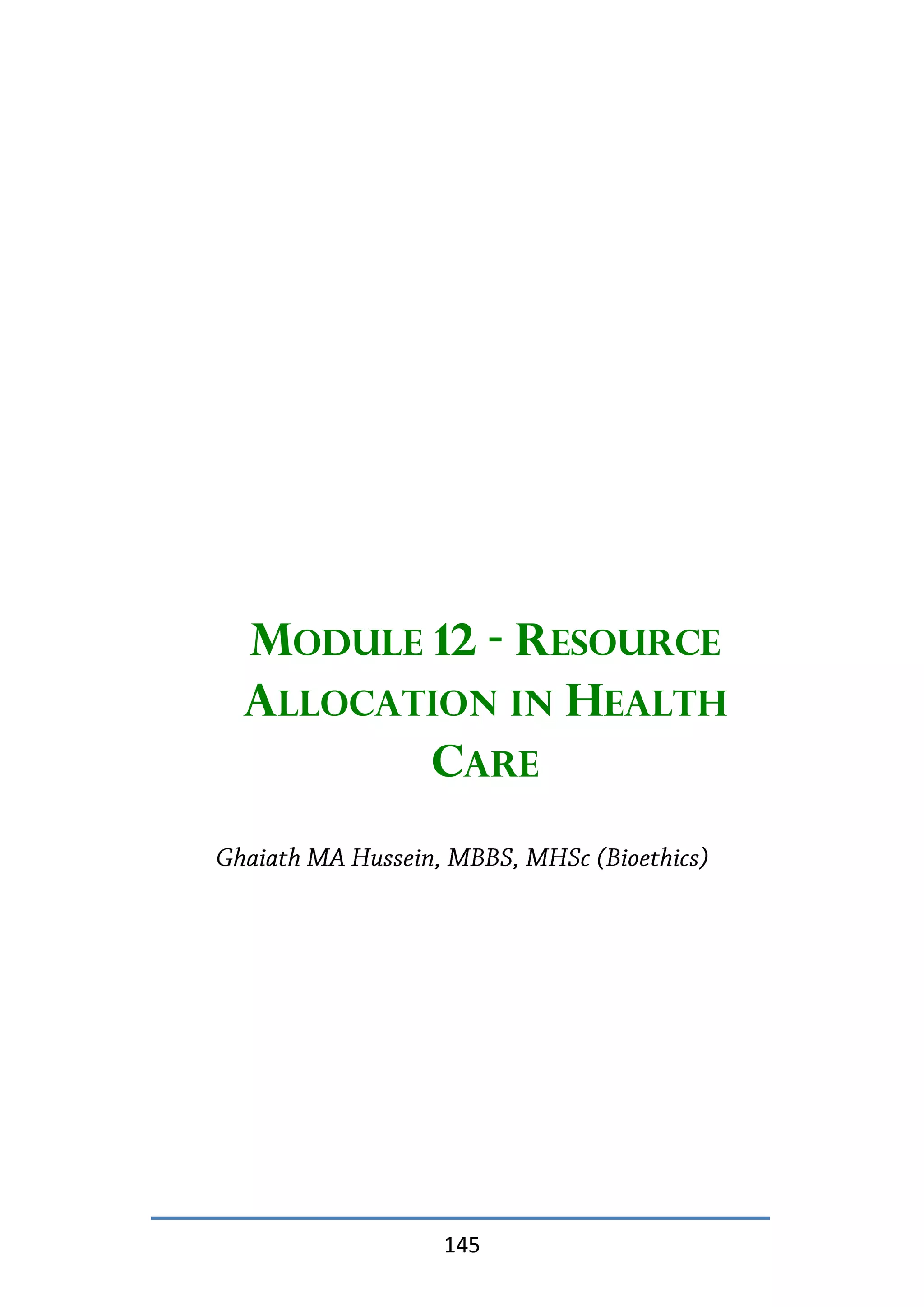 MODULE 12 - RESOURCE ALLOCATION IN HEALTH CARE | PDF
