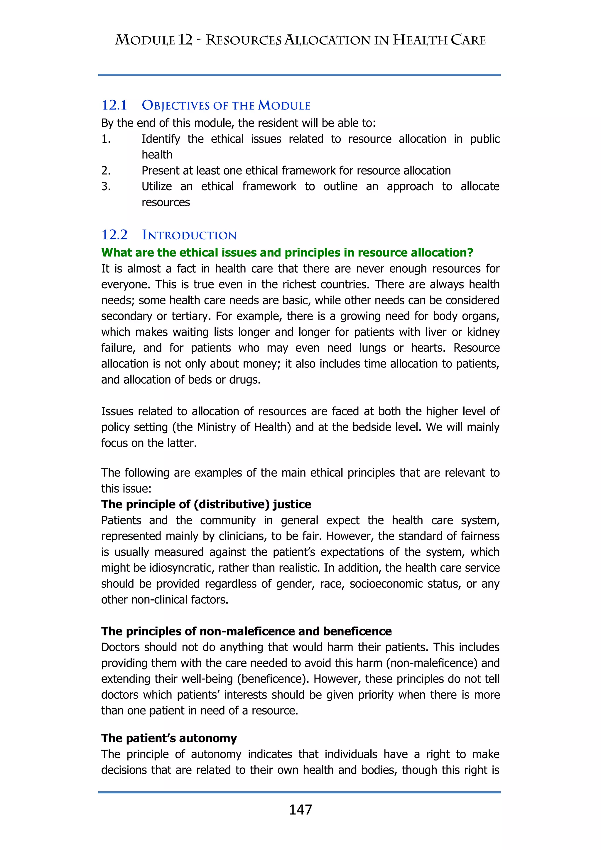 MODULE 12 - RESOURCE ALLOCATION IN HEALTH CARE | PDF