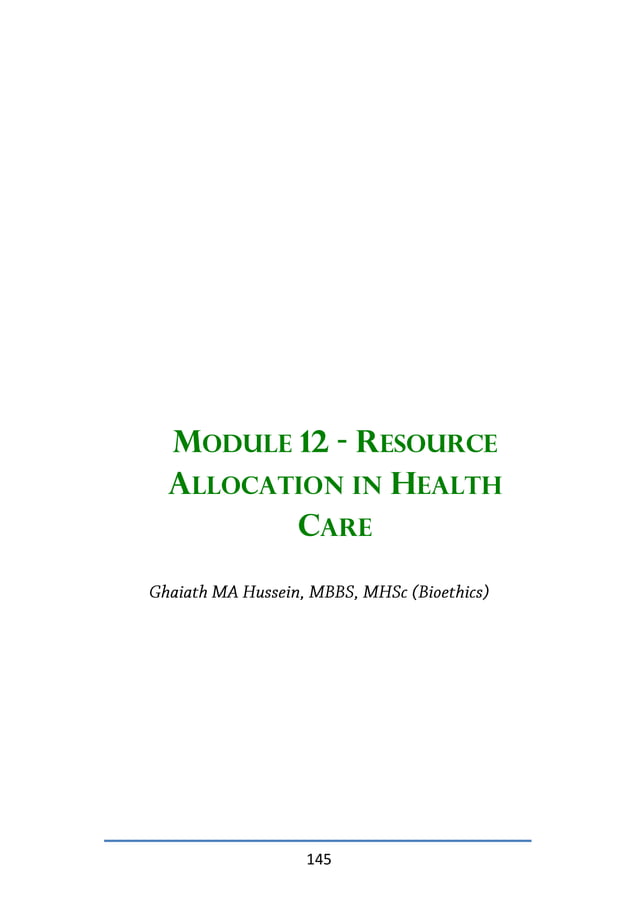 MODULE 12 - RESOURCE ALLOCATION IN HEALTH CARE | PDF | Health Insurance ...