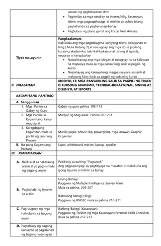 ESP Grade 9 Module 13 session 1 | DOCX