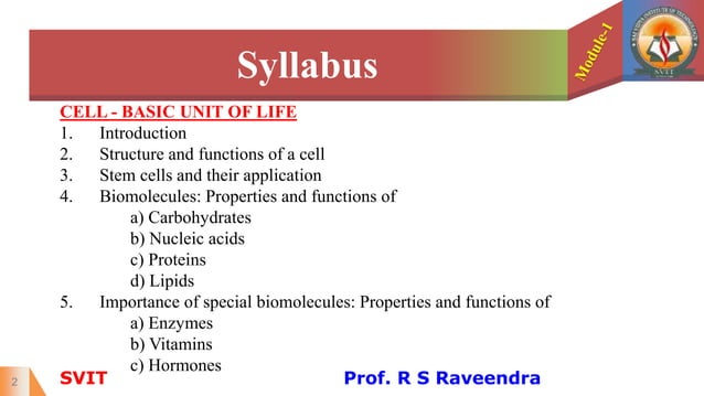 Module-1 Bio for Engineering, CELL-Basic unit of life | PPTX | Science