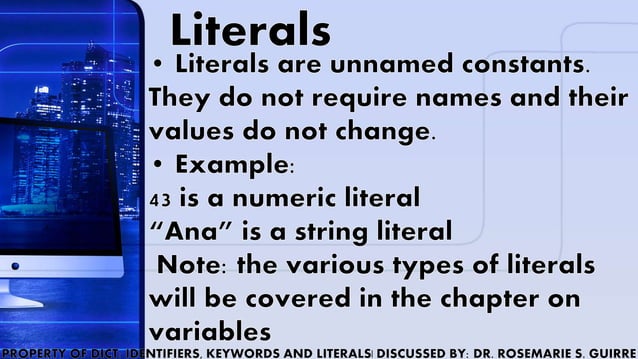 Identifiers, Keywords and Literals | PPT
