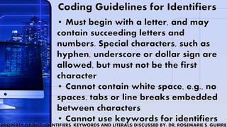 Identifiers, Keywords and Literals | PPT