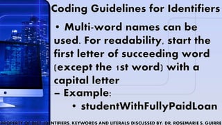 Identifiers, Keywords and Literals | PPT