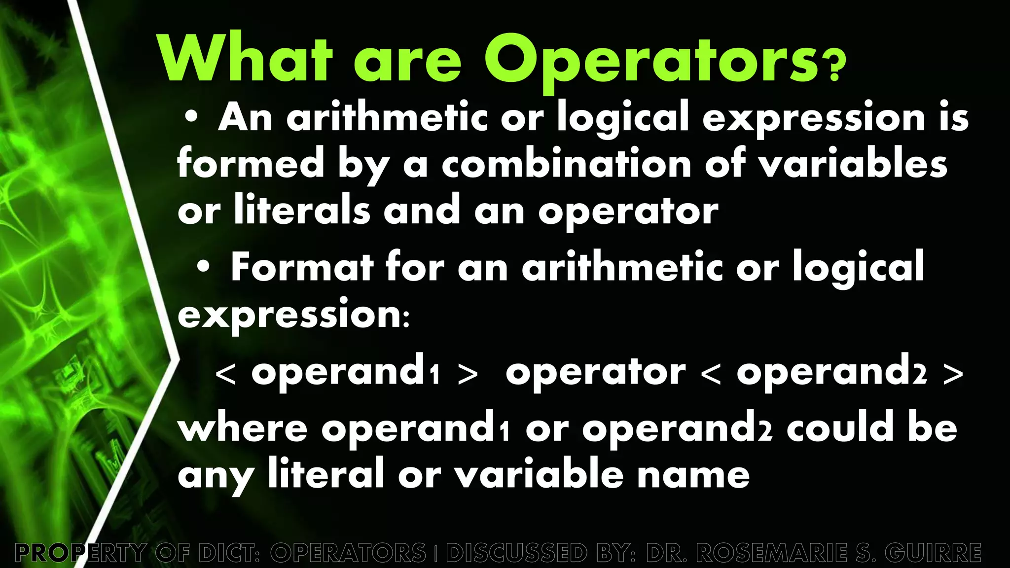 Chapter 7 Arithmetic And Relational Operators Pptx Web Development