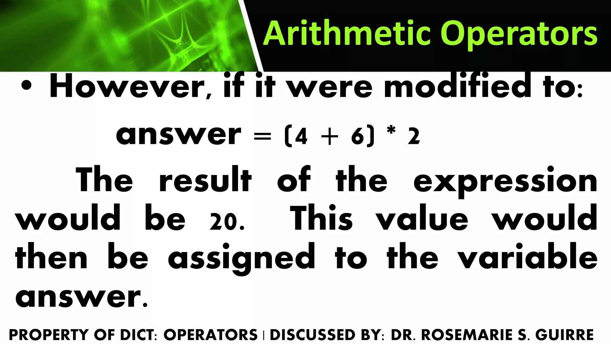 Chapter 7 Arithmetic And Relational Operators Pptx Web Development