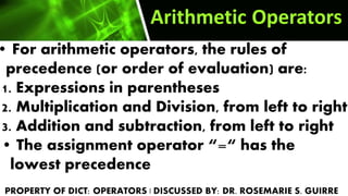 Chapter 7: Arithmetic and Relational Operators | PPTX