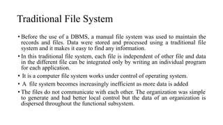 Basics of DBMS - Traditional File System | PDF