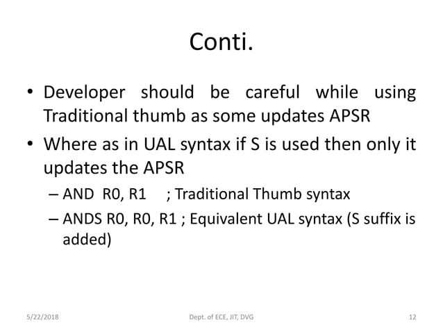 Module 2 ARM CORTEX M3 Instruction Set and Programming | PPTX ...