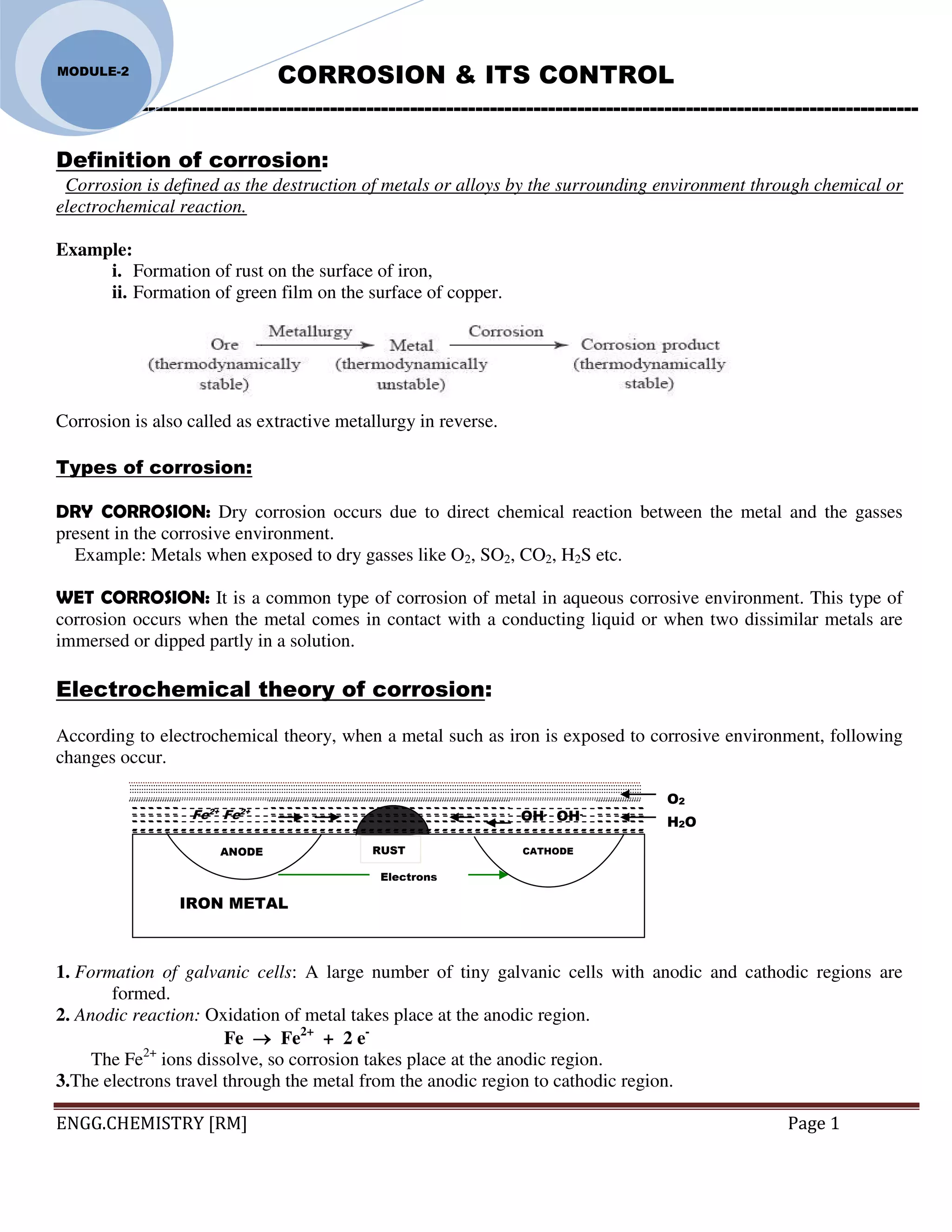 ENGINEERING CHEMISTRY: Module 2-corrosion & its control - metal ...