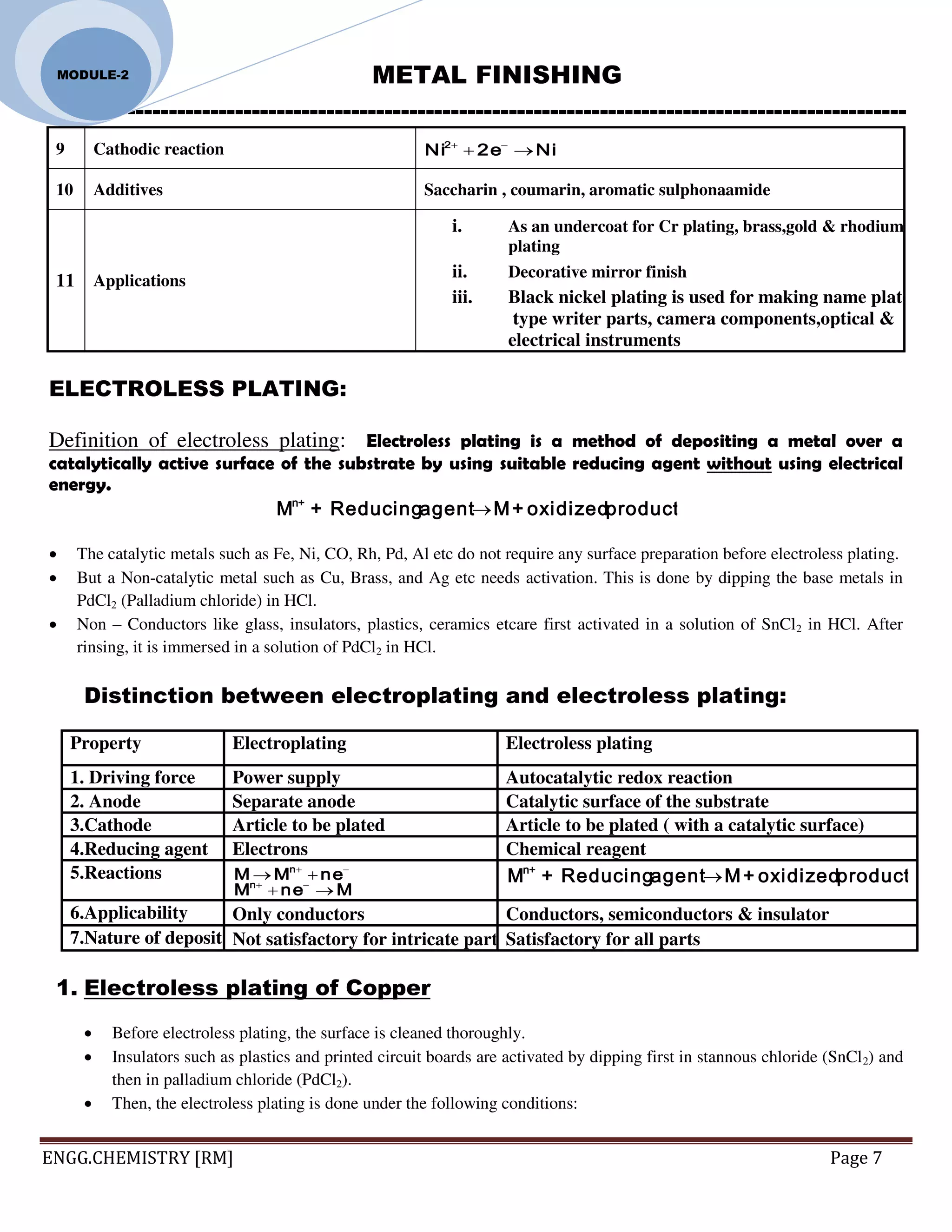 ENGINEERING CHEMISTRY: Module 2-corrosion & its control - metal finishing | PDF