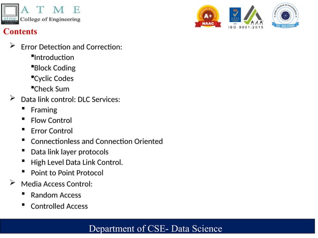 V semester, computer networks BCS502 Module-2_DataLinkLayer | PPTX