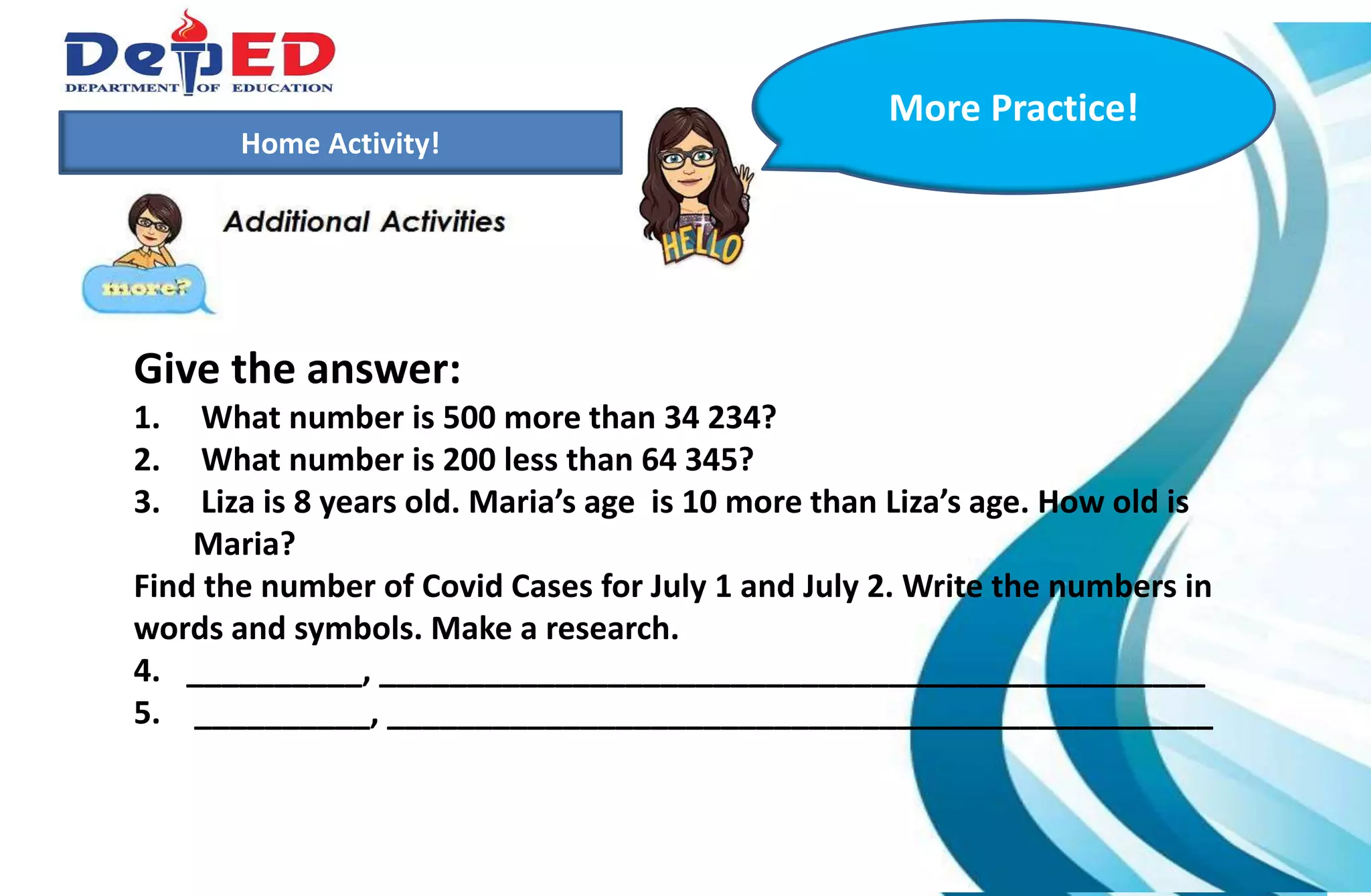 Reads and writes numbers in symbols and in words up to hundred thousand ...