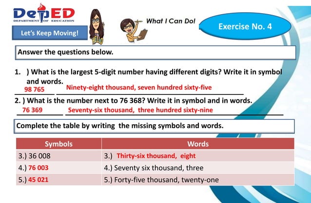 Reads and writes numbers in symbols and in words up to hundred thousand ...