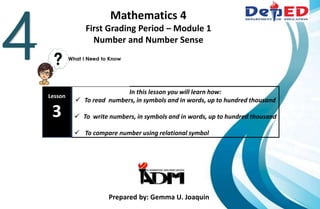Reads and writes numbers in symbols and in words up to hundred thousand ...