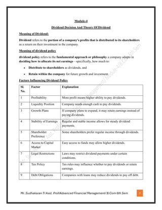 Dividend Decision And Theory Of Dividend /Module-4/ AFM/ 6th SEM / B.com/BU/NEP/2025 | PDF