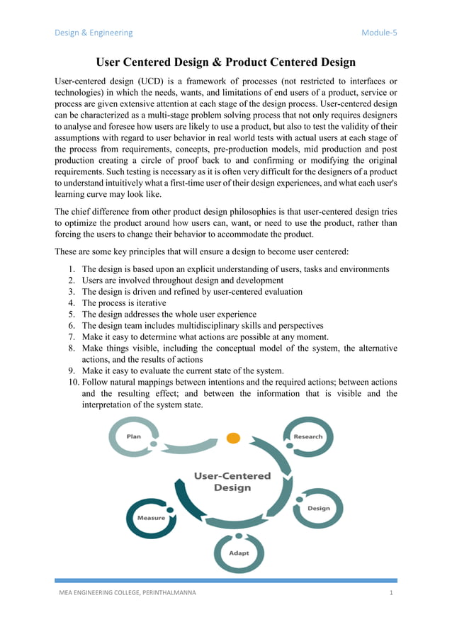 Design and Engineering-Module 5: User Centered and Product Centered Design, Cultural Influence ...