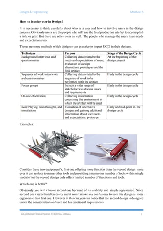 Design and Engineering-Module 5: User Centered and Product Centered Design, Cultural Influence ...