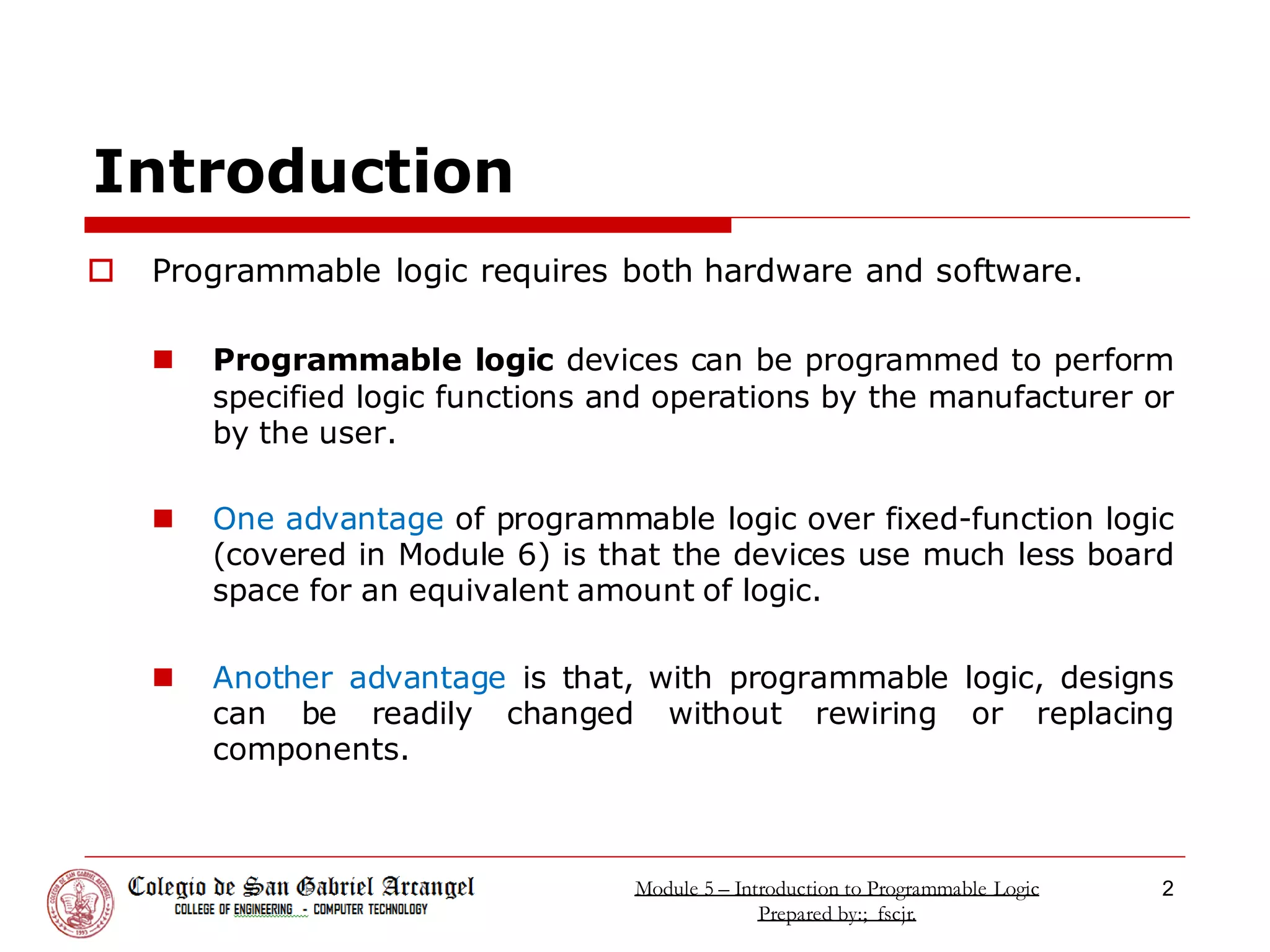 Module 5 Introduction To Programmable Logic Profpdf Programming