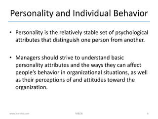 M&OB - Individual Behavior | PPT