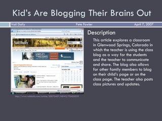 Blogging In The Classroom | PPT