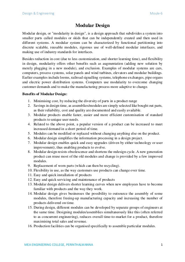 Design and Engineering-Module 6:Modular Design, Design Optimization,
