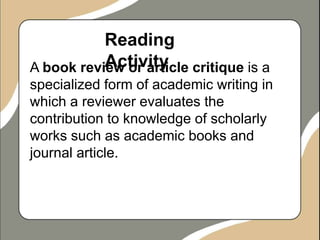 book review article critique module 7 reading | PPTX