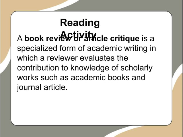 book review article critique module 7 reading | PPTX | Books and Literature