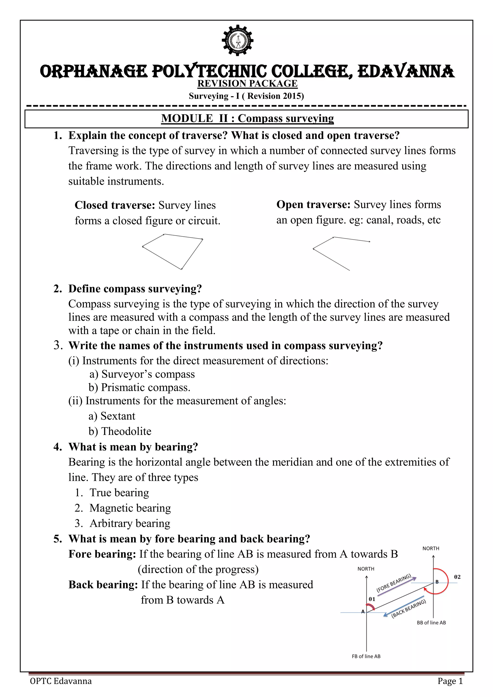 Surveying - Module II - compass surveying | PDF