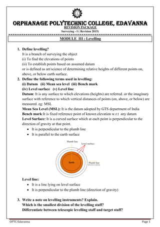 Surveying - Module iii-levelling only note | PDF