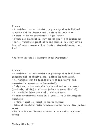 Module 01 – Basics of StatisticsClass Objectives· Define and ca.docx
