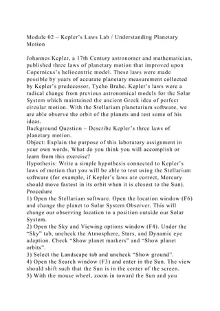Module 02 – Kepler’s Laws Lab Understanding Planetary MotionJo.docx ...