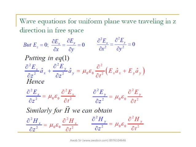 Uniform plane wave equation