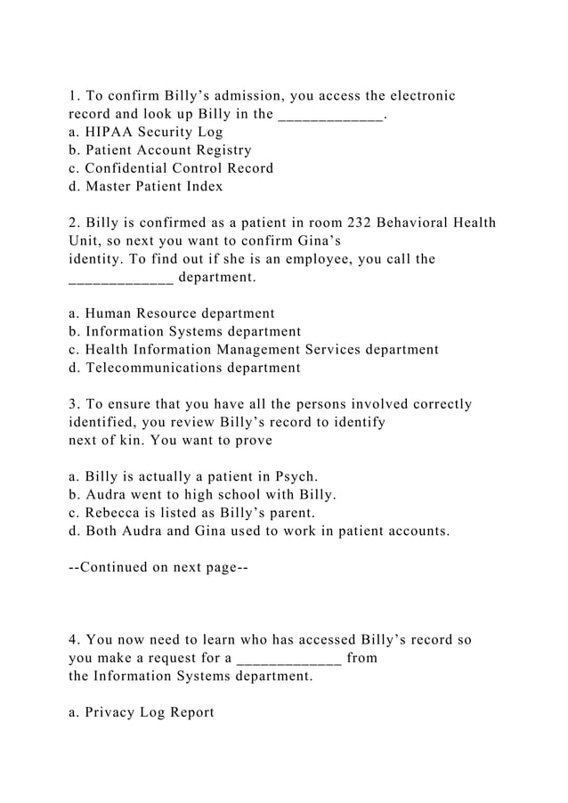 Module 03 Assignment - HIPAA Scenario An Admission to the .docx