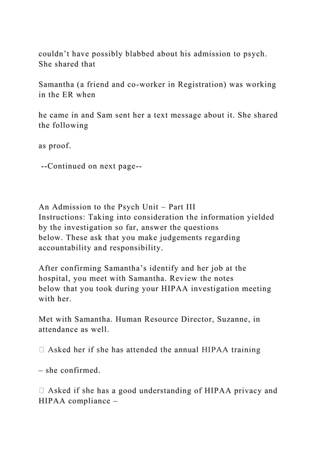 Module 03 Assignment - HIPAA Scenario An Admission to the .docx