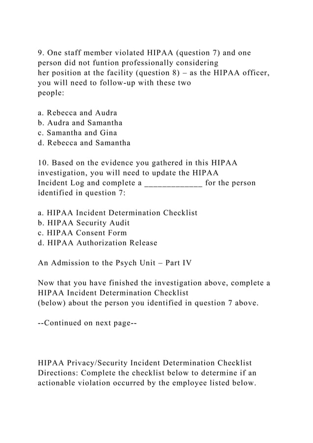 Module 03 Assignment - HIPAA Scenario An Admission to the .docx