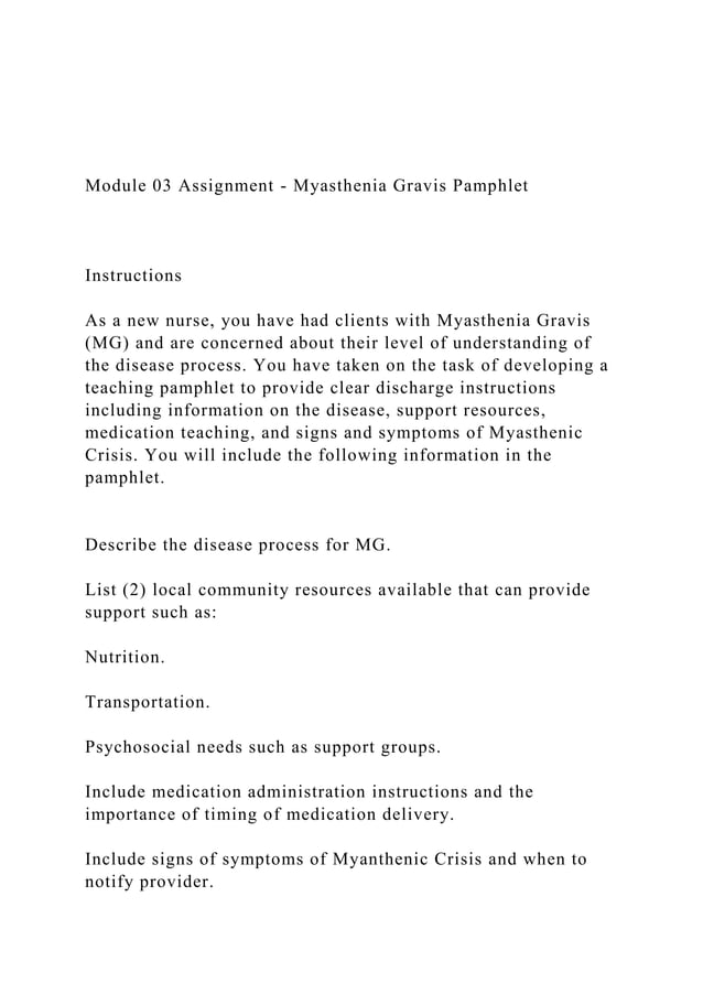 Module 03 Assignment - Myasthenia Gravis PamphletInstr.docx | Diseases ...