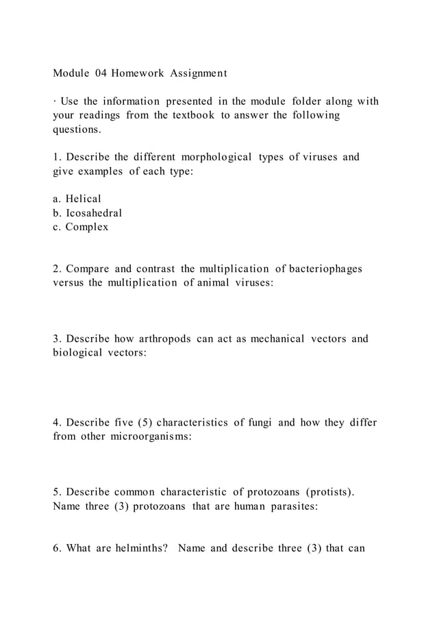Module 04 Homework Assignment· Use the information presented in | PDF