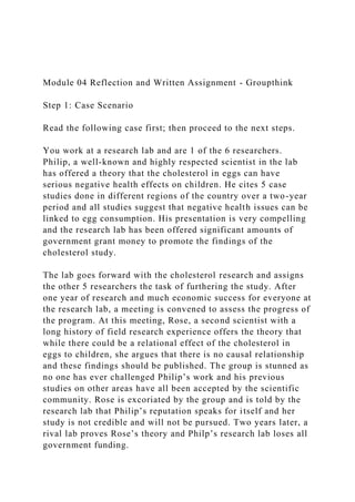 Module 04 Reflection and Written Assignment - GroupthinkStep.docx | Science