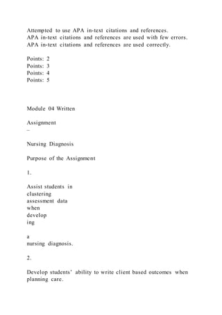 Module 04 Written Assignment – Nursing DiagnosisPurpose of the A | DOCX