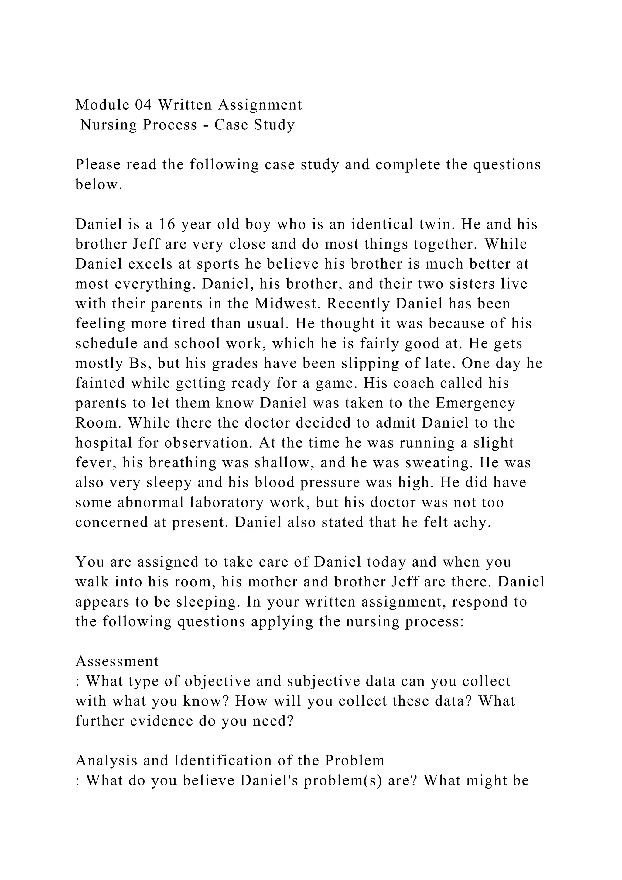 Module 04 Written Assignment Nursing Process - Case StudyPleas.docx