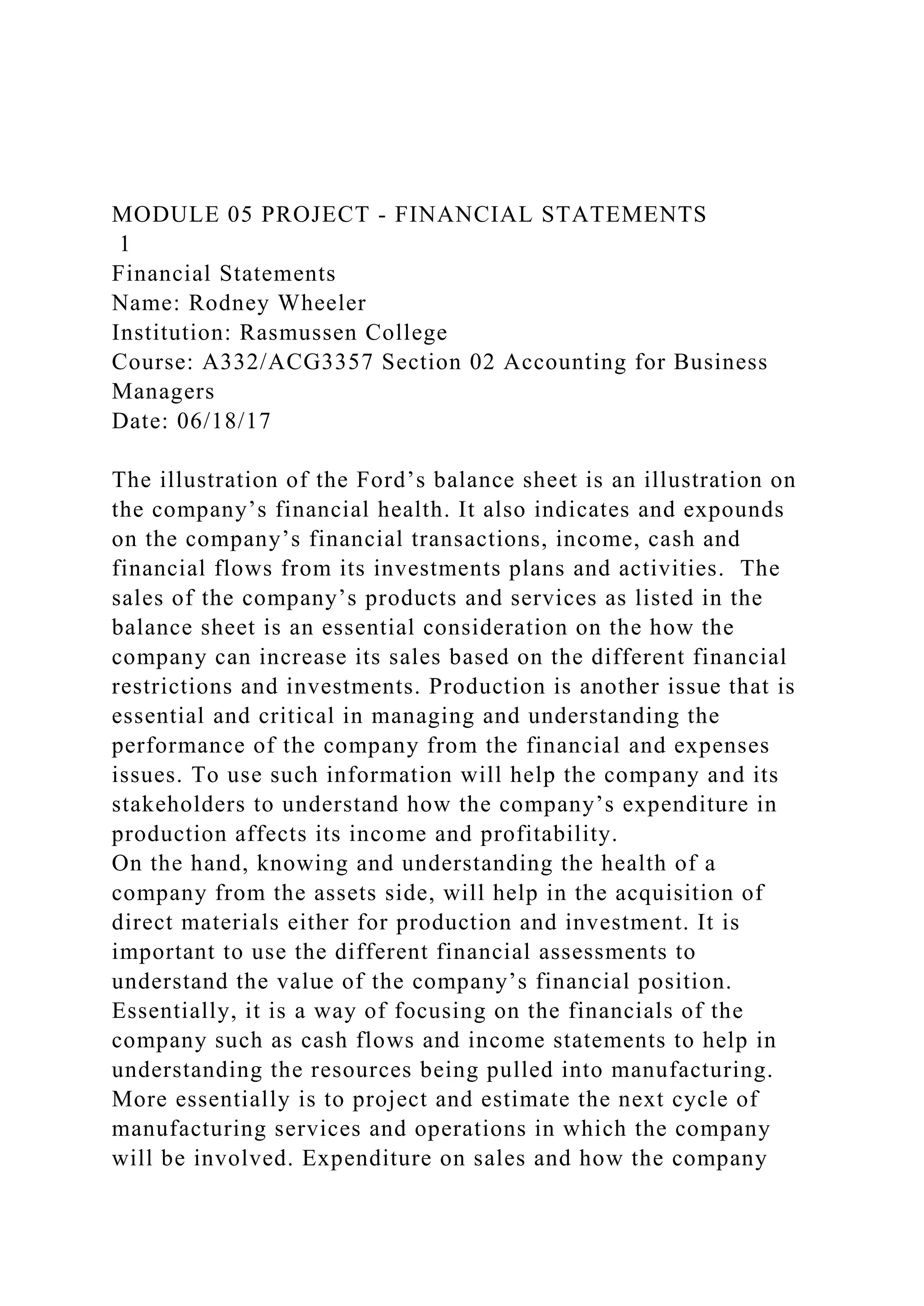 MODULE 05 PROJECT - FINANCIAL STATEMENTS 1Financial Statemen.docx