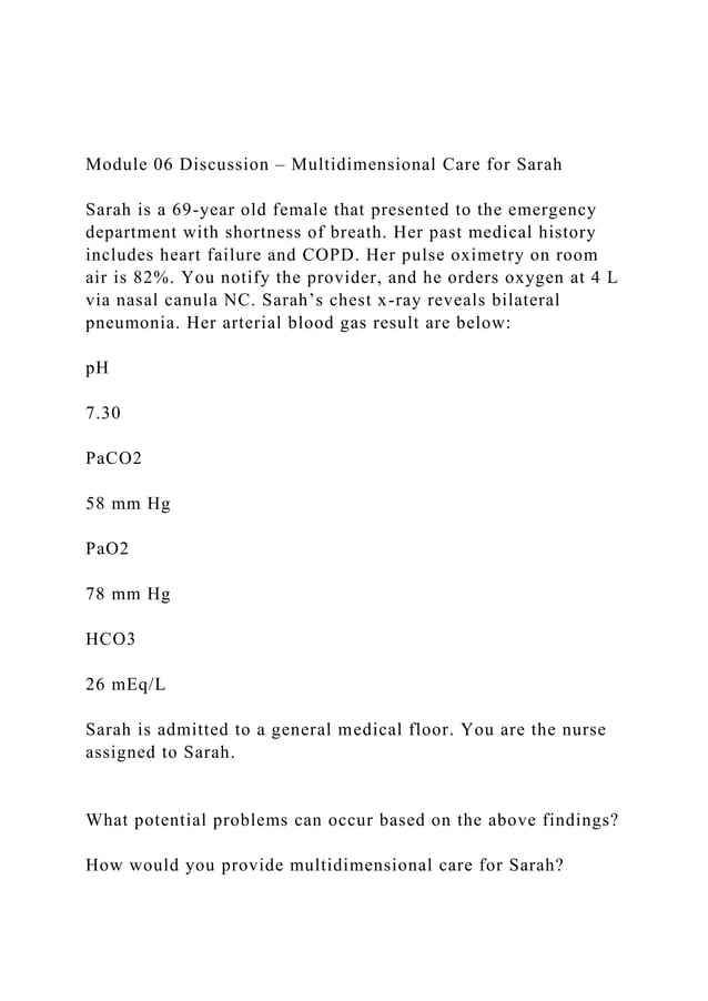 Module 06 Discussion – Multidimensional Care for SarahSarah .docx | Lung and Respiratory Health ...