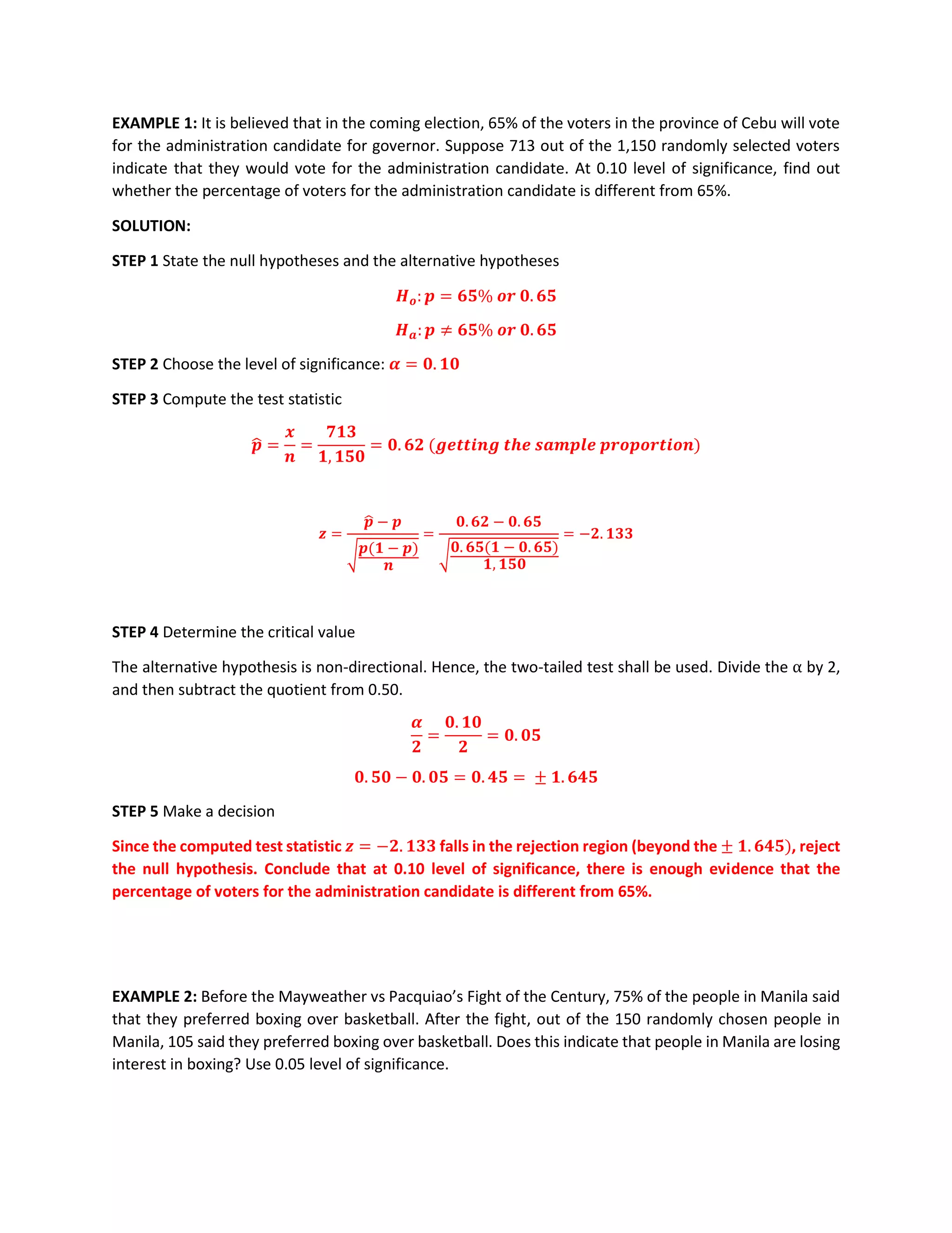 Module08 hypotheses testing proportions | PDF