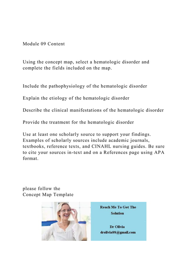 Module 09 ContentUsing the concept map, select a hematolog.docx