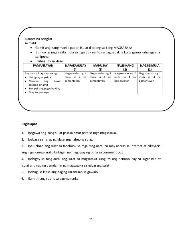 Rubrik Sa Pagsulat Ng Akrostik Tungkol Sa Pamilya Mobile Legends ...