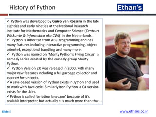 Python Training in Pune - Ethans Tech Pune | PPTX | Web Development | Internet