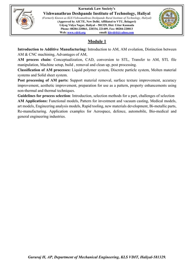 Additive Manufacturing (15ME82)-Module 1 | PDF